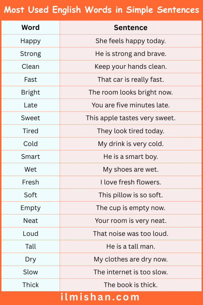 100 Vocabulary words with Sentences in English and Pictures