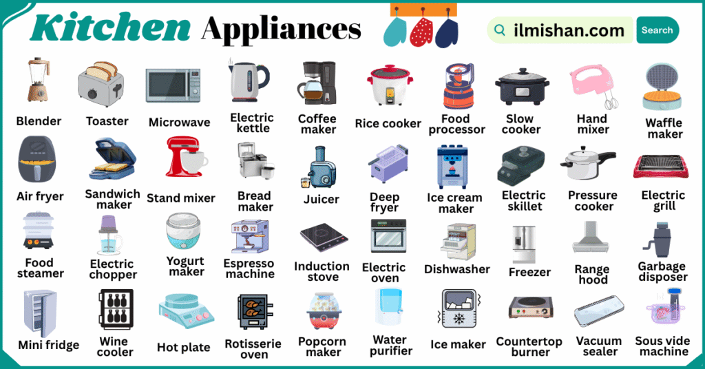 Kitchen Appliances Vocabulary with their Pictures