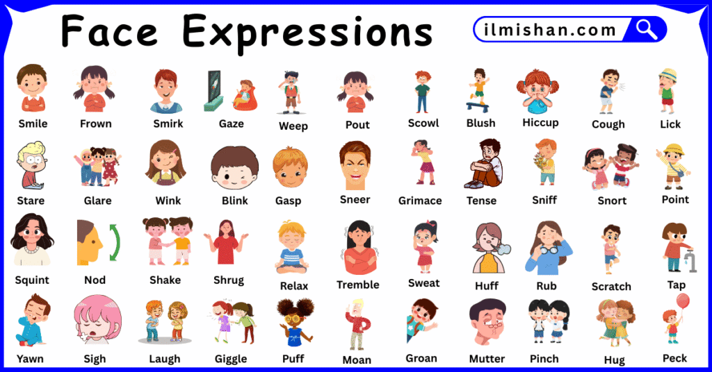 Face Expressions Vocabulary Words in English and Pictures