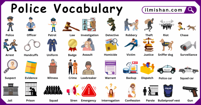 Police vocabulary words in English with their Pictures
