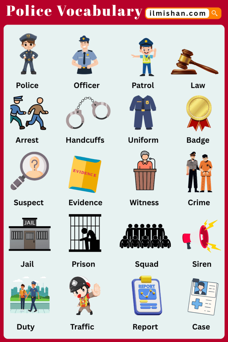 Police vocabulary words in English with their Pictures