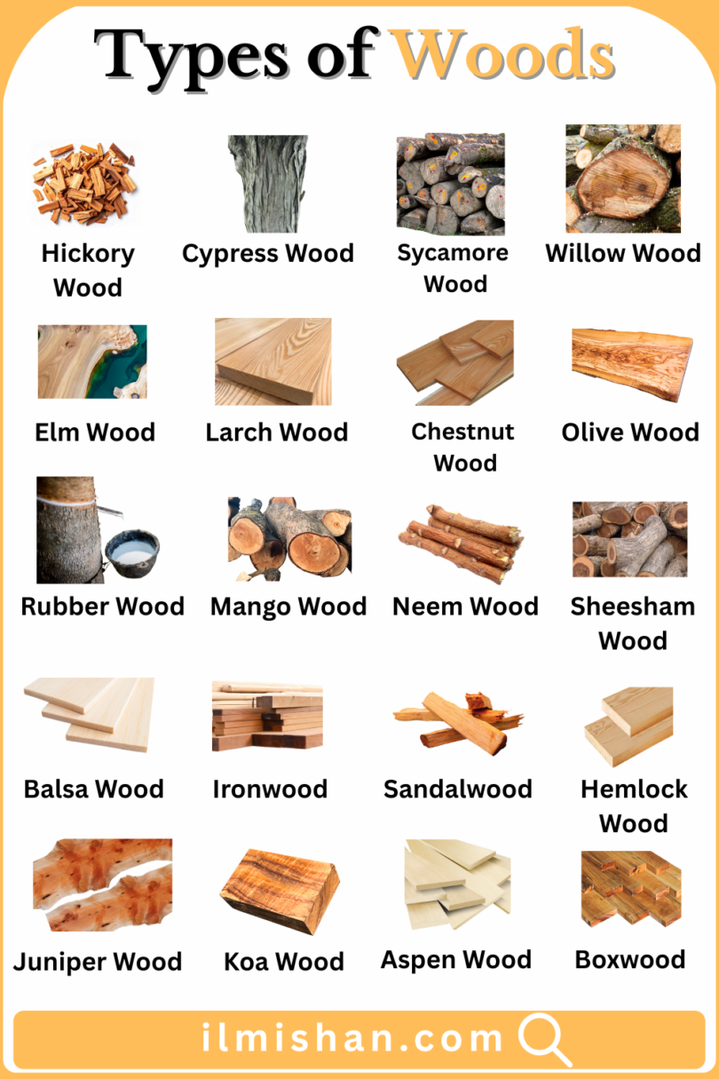 Different Types of Woods for furniture with Names with Pictures